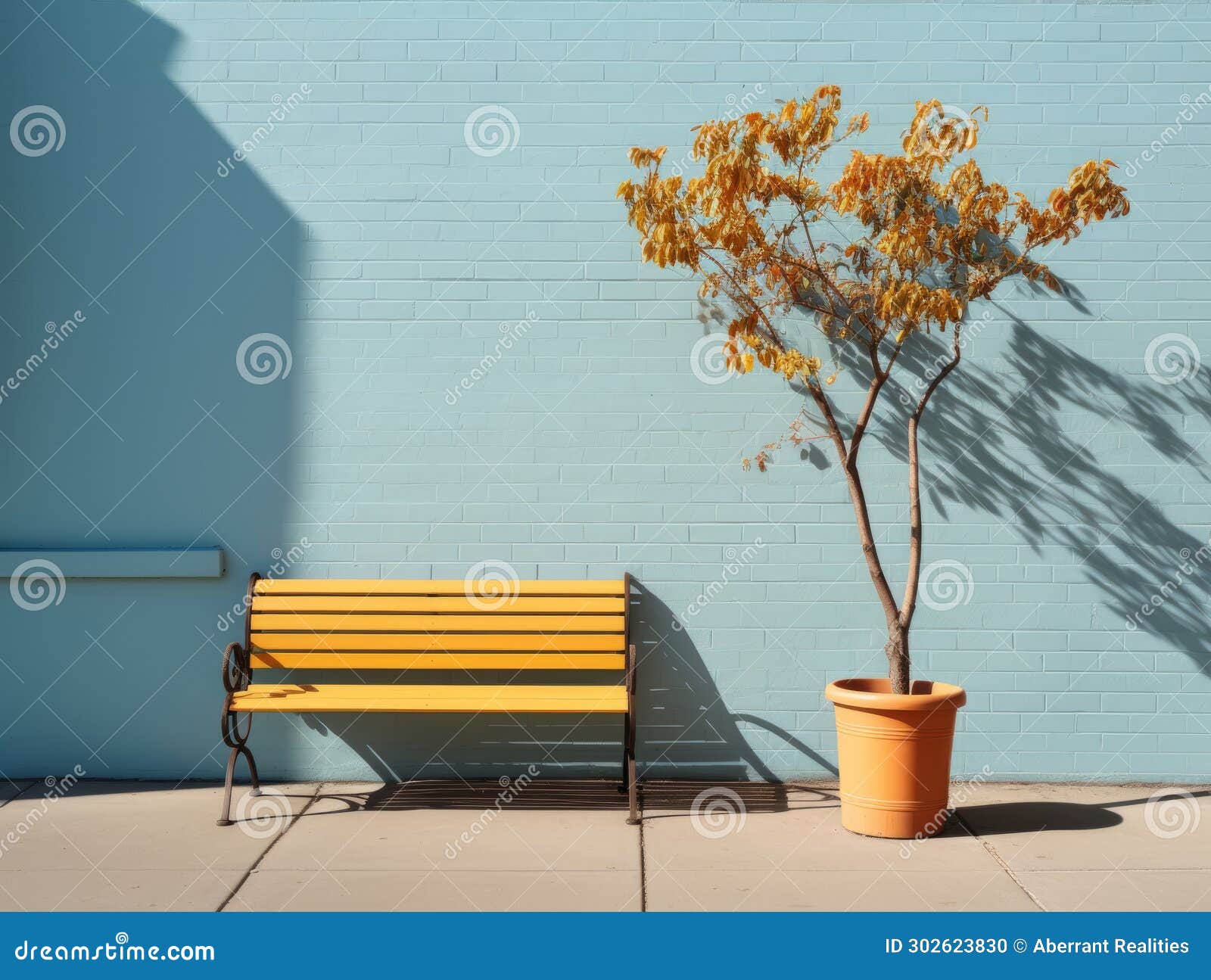 A Yellow Bench Next To a Tree Stock Illustration - Illustration of fall ...