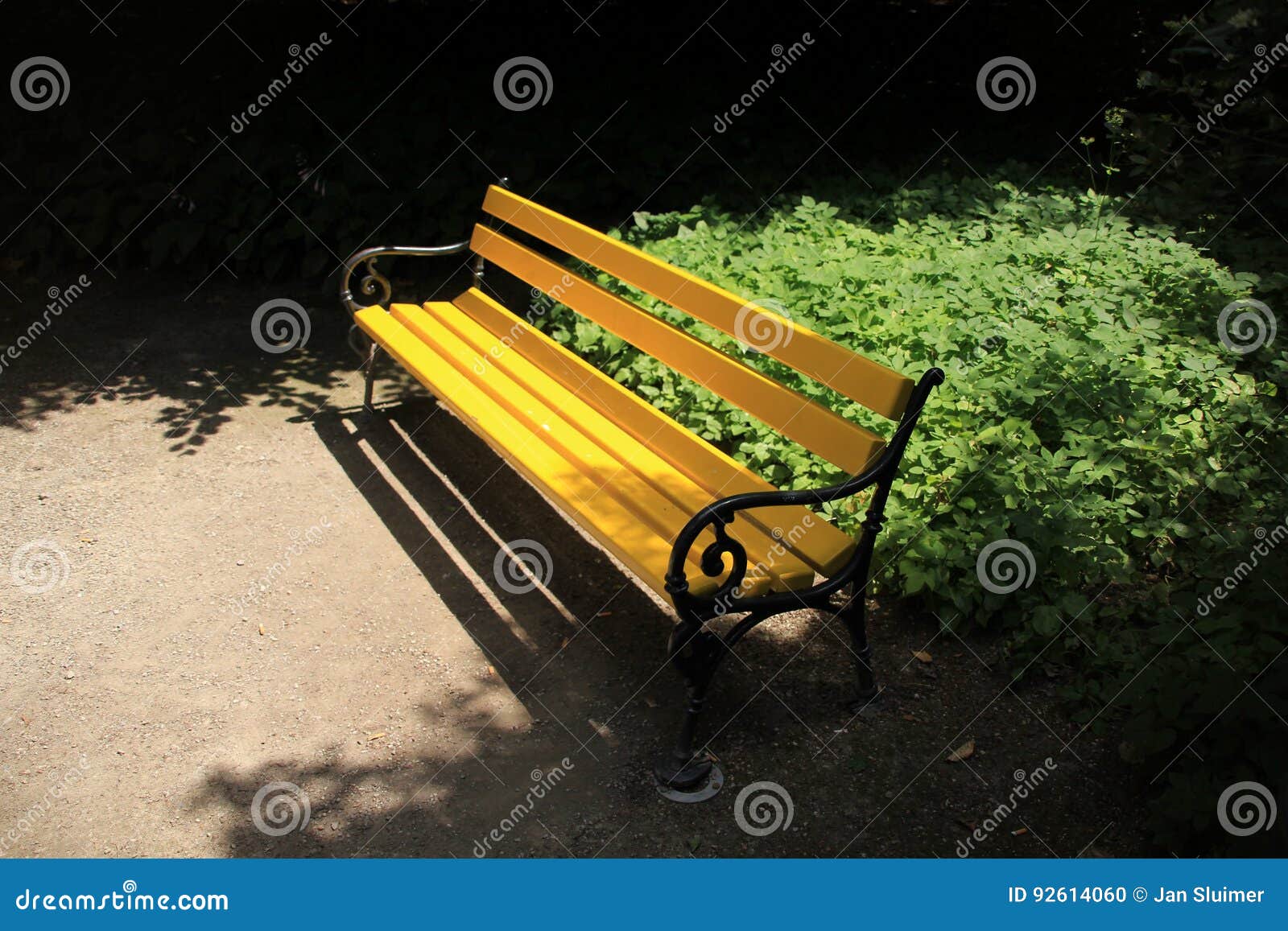 Yellow bench in the park. stock photo. Image of yard - 92614060