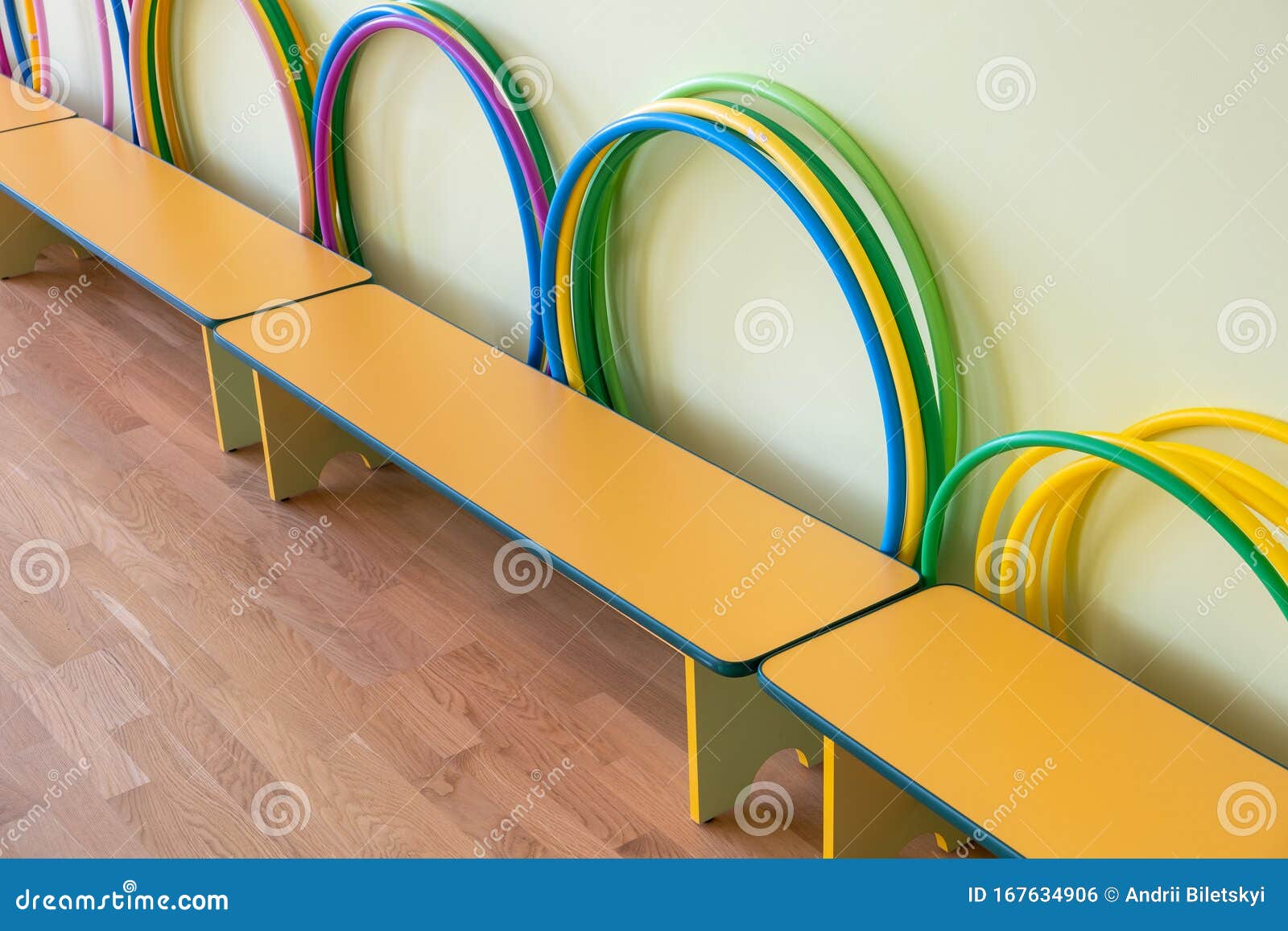 Yellow Benches Inside a School Sports Gym Stock Photo - Image of ...