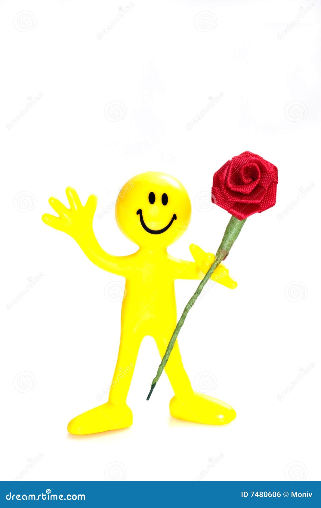 Yellow Bendy Smile Face Figure with Red Rose Stock Photo - Image of ...