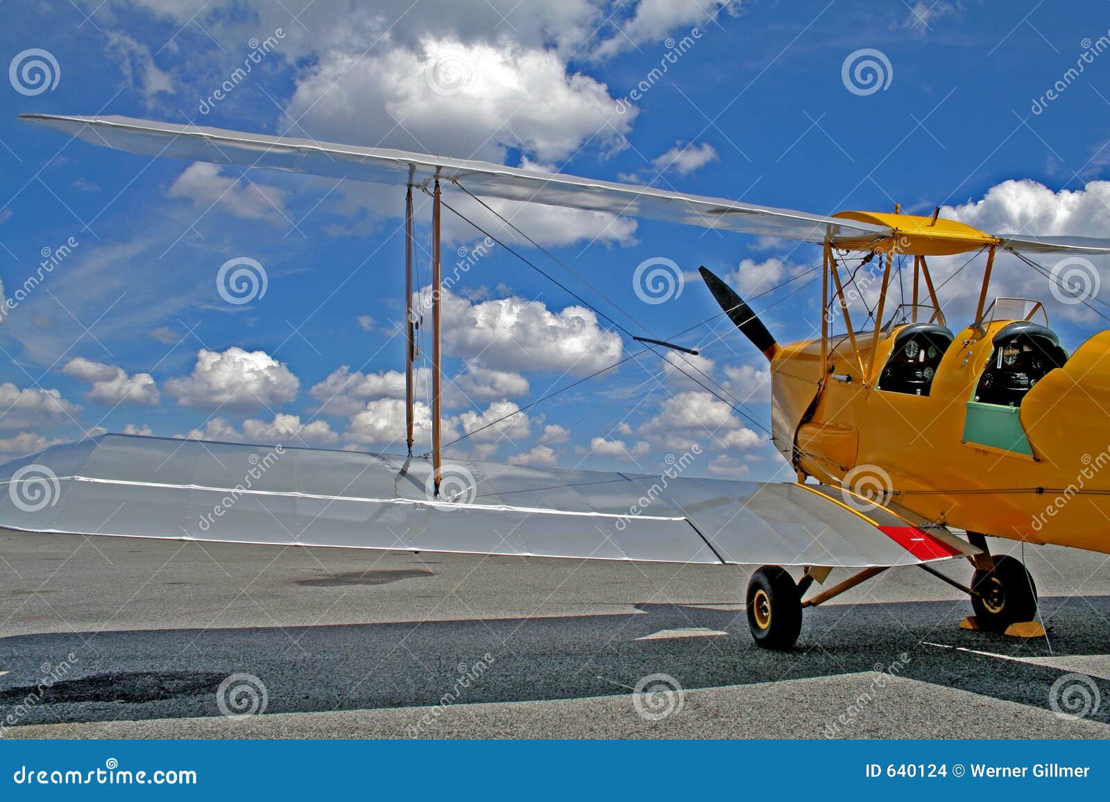 Yellow bi-plane stock photo. Image of wings, transport - 640124