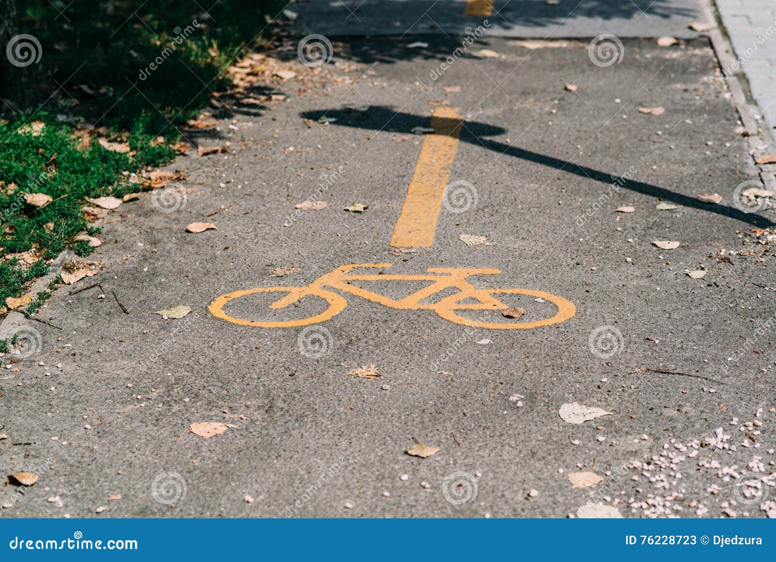 Yellow bicycle road sign stock image. Image of line, pavement - 76228723