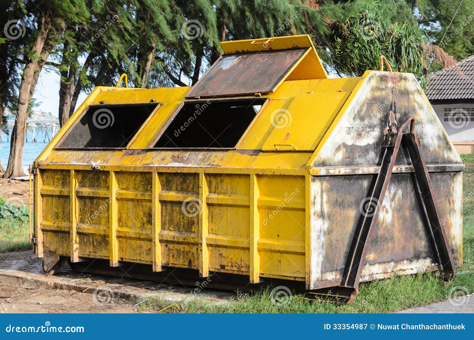 Yellow Big Garbage Containers Stock Image - Image of environment ...