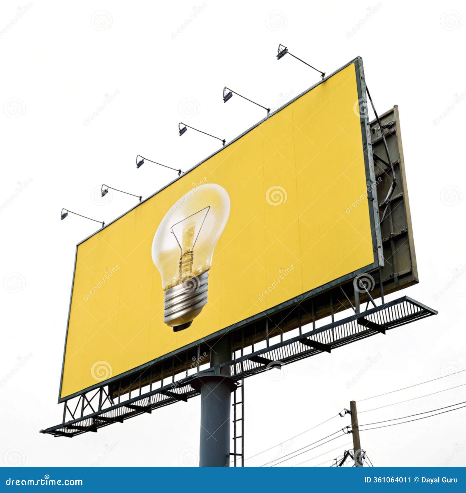 Yellow Billboard with Light Bulb Isolated on White Background Stock ...