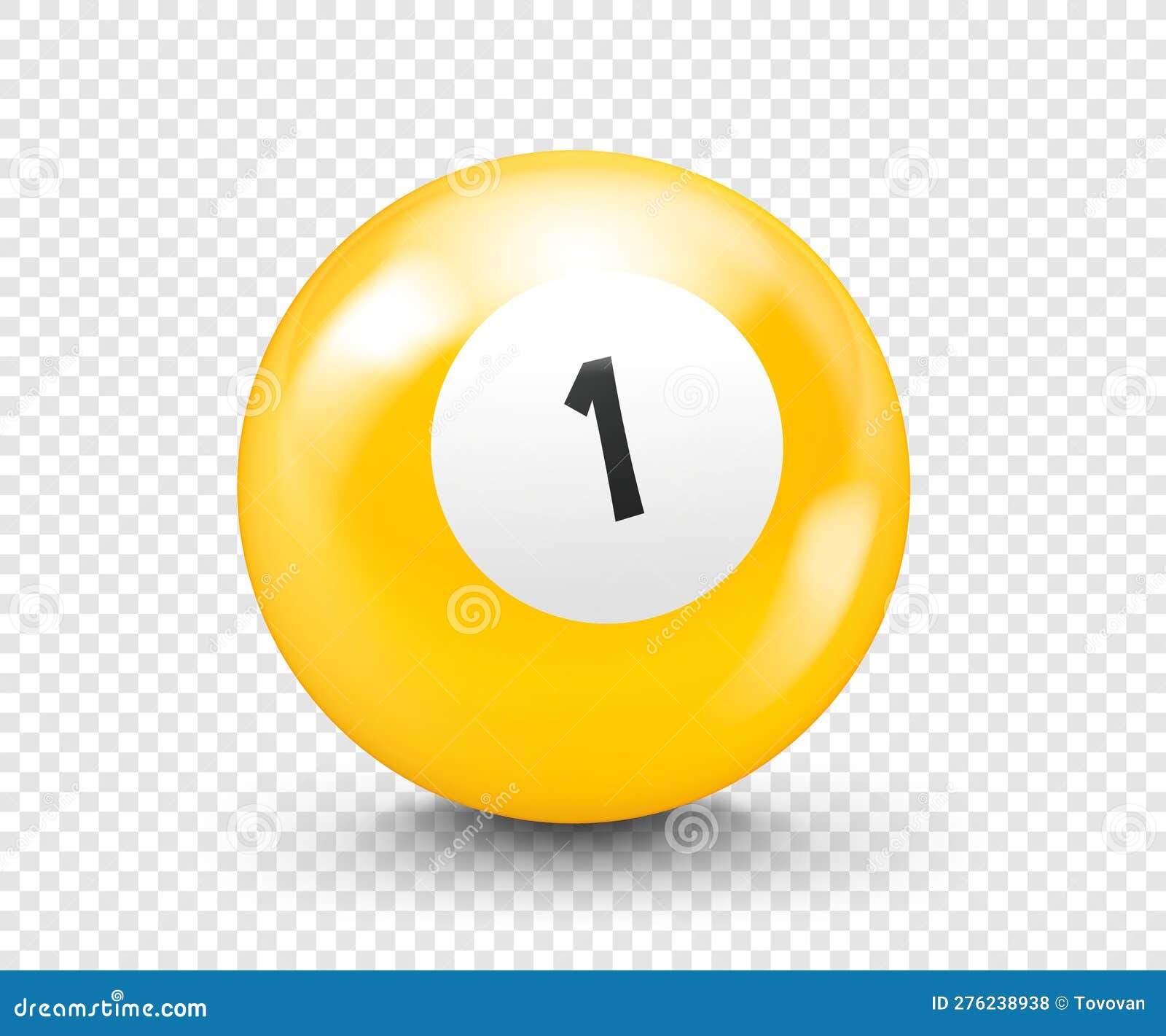Yellow Billiard Ball with Number One. 3d Vector Isolated on Transparent ...