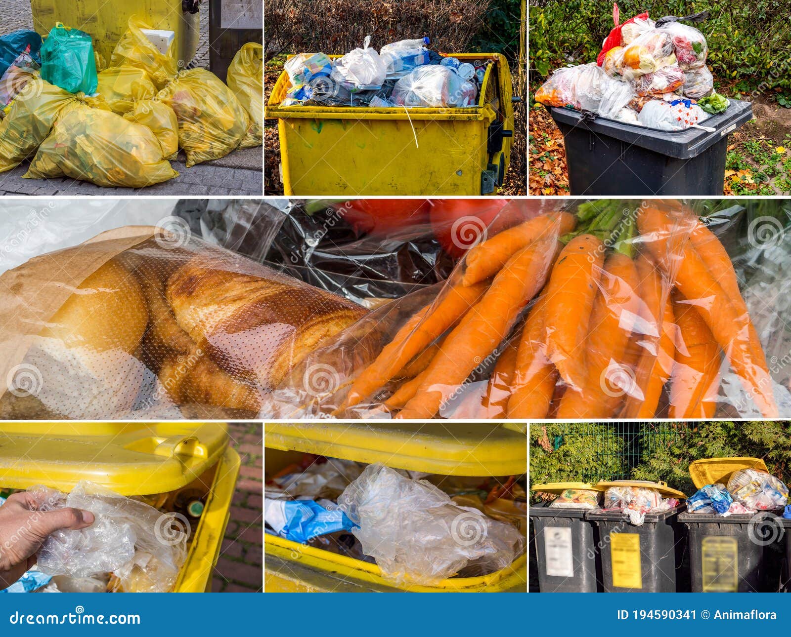 Yellow Bin with Plastic Waste Collage Food Stock Image - Image of ...