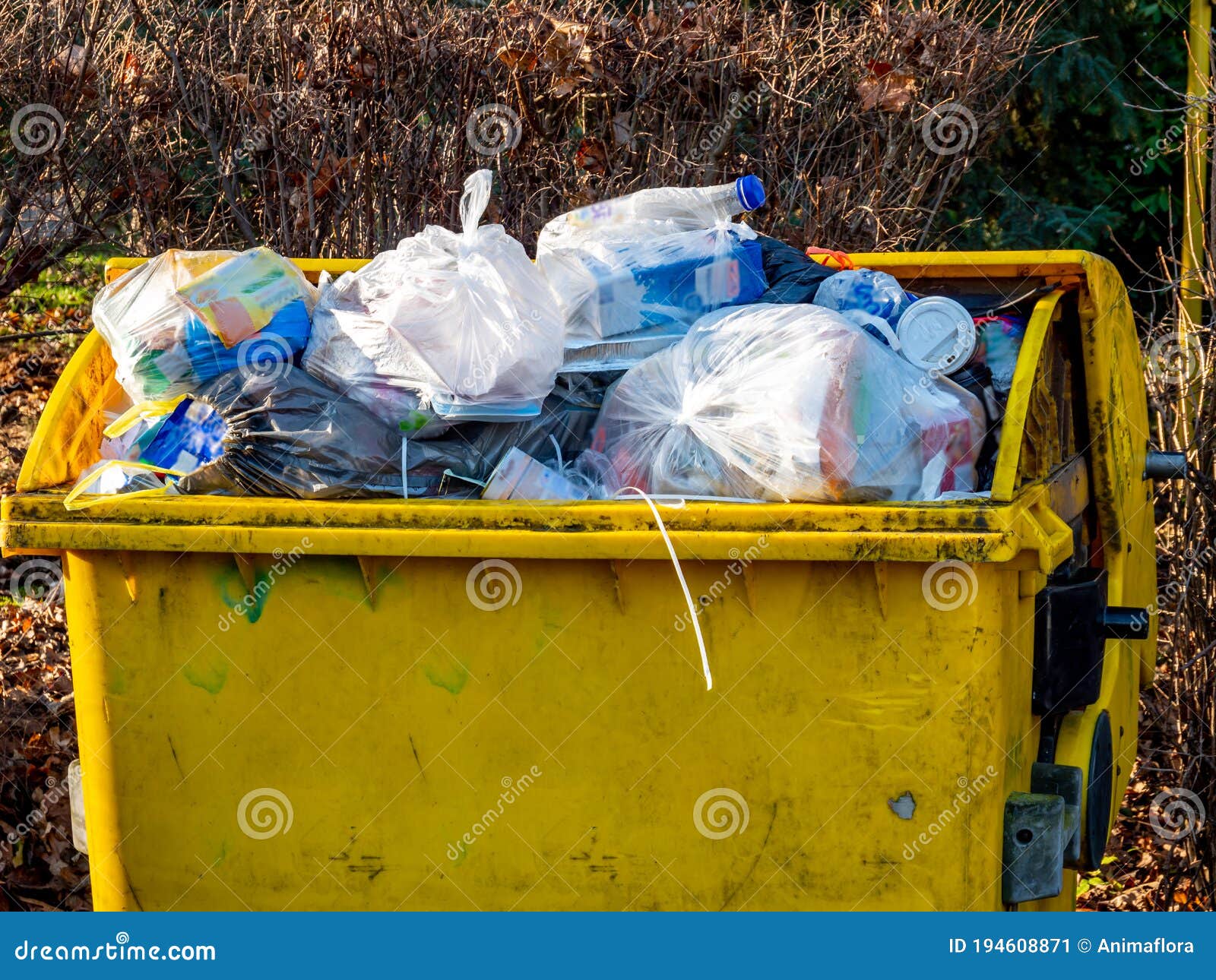 Yellow Bin with Plastic Waste Stock Image - Image of destruction ...