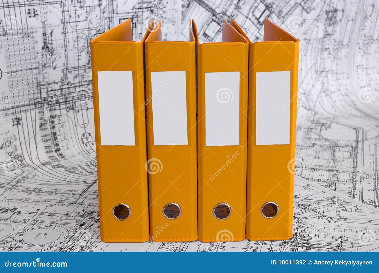 Yellow Binder Folders In The Design Drawings Stock Photography ...