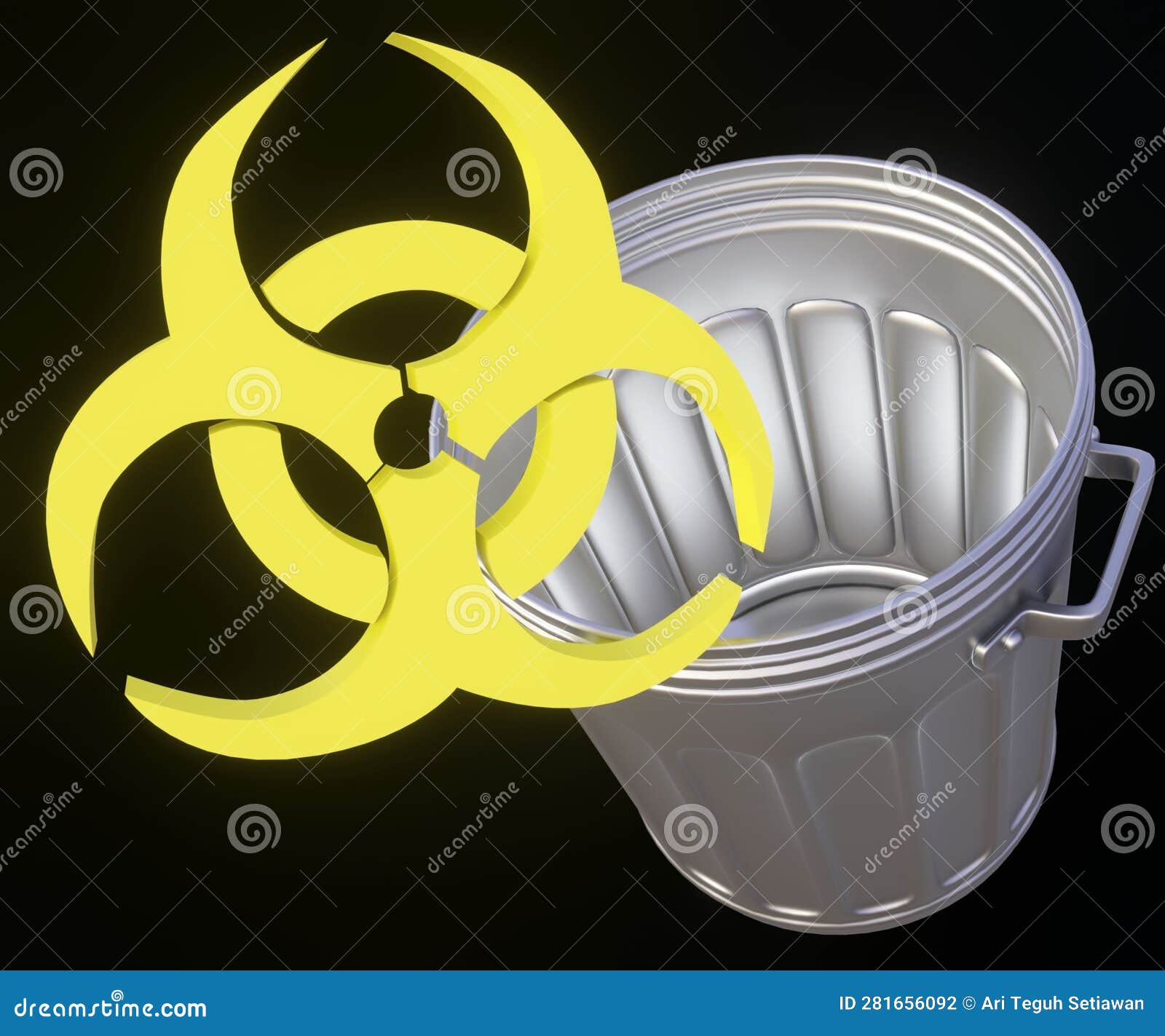 Yellow Biohazard Symbol and Garbage Bin 3d Rendering Stock Illustration ...