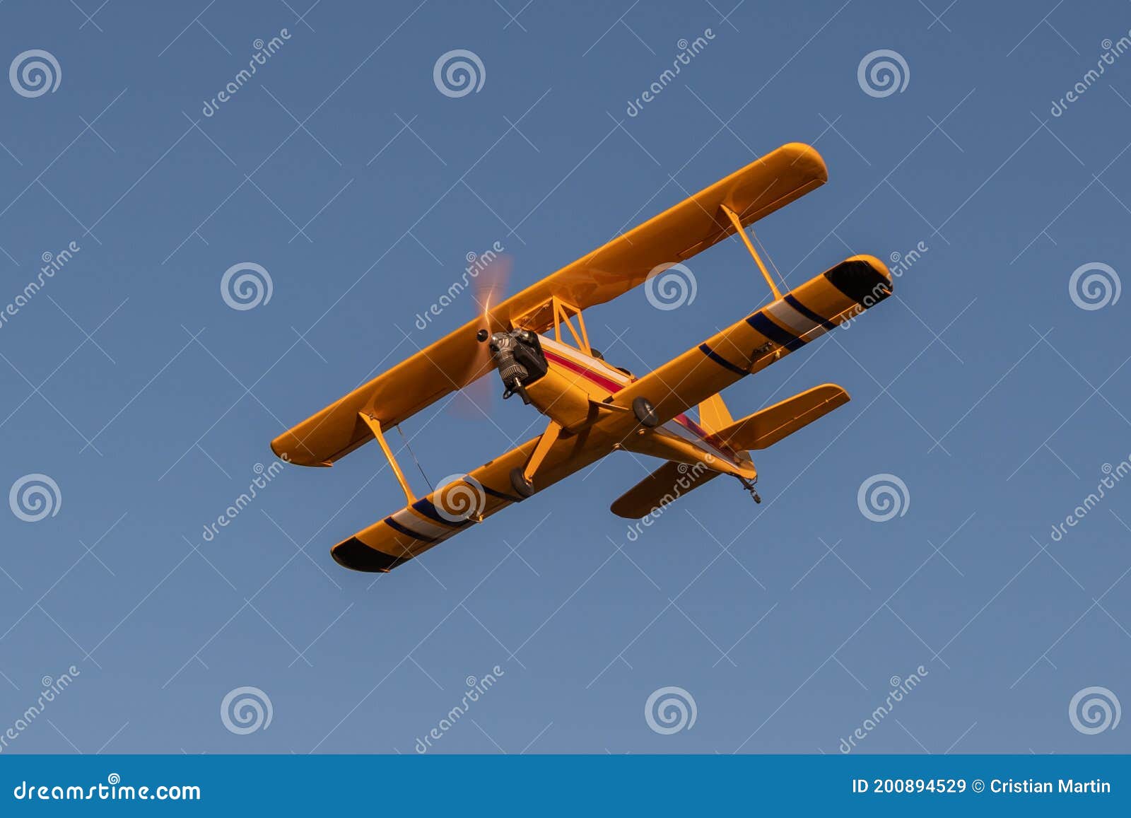 Yellow Biplane Flying Radio Control Stock Image - Image of engine ...