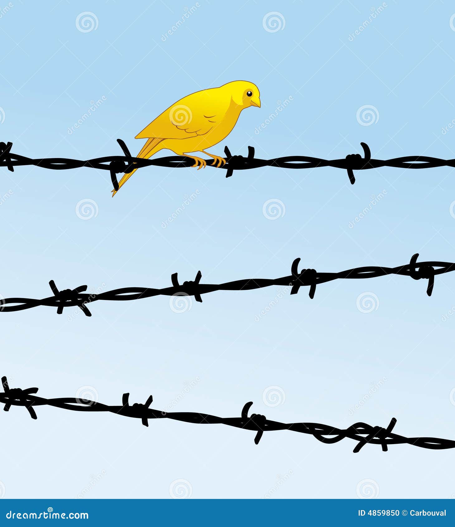 Yellow bird on barbed wire stock vector. Illustration of freedom - 4859850