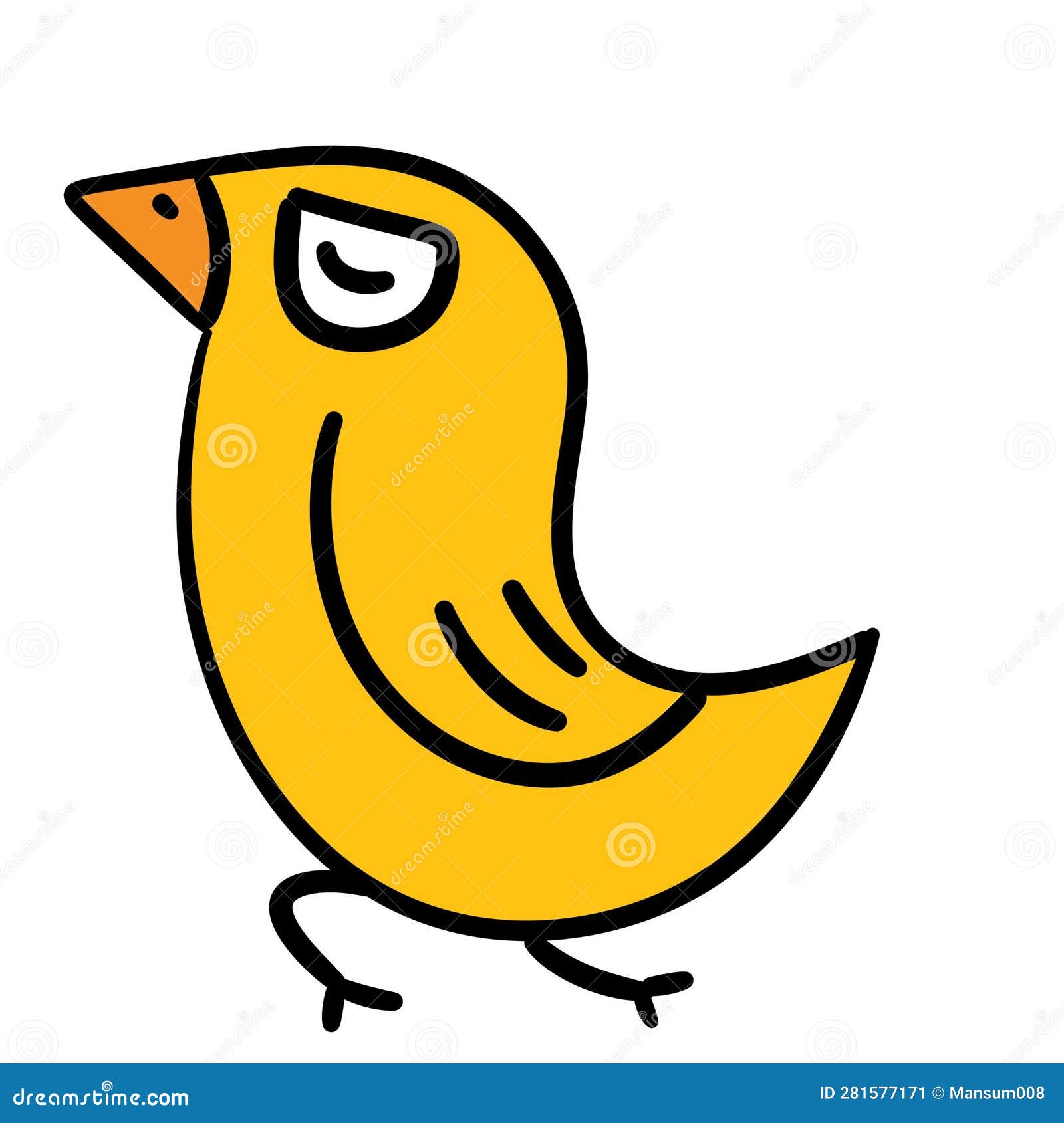 Yellow Bird Cartoon on White Background Stock Illustration ...