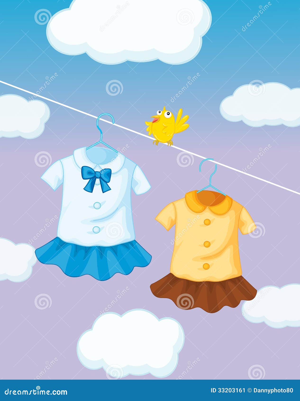 A Yellow Bird Near the Hanging Uniforms Stock Vector - Illustration of ...