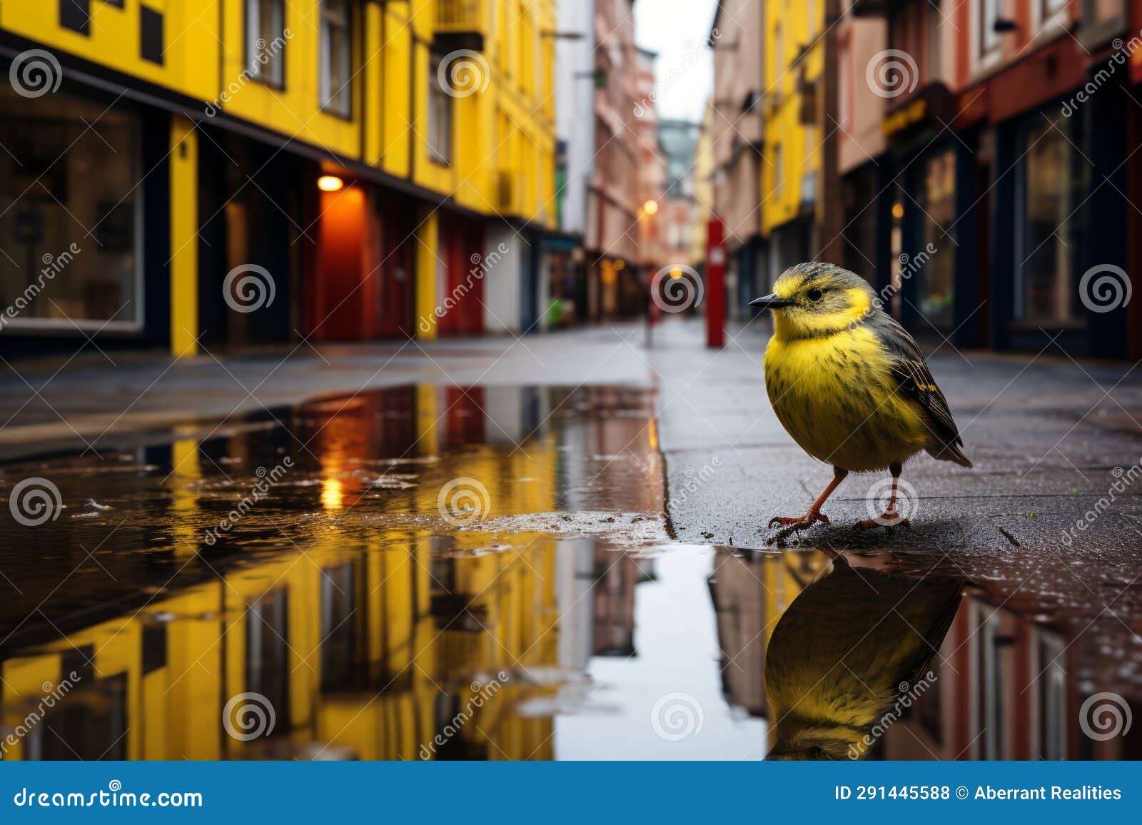A Yellow Bird Standing on a Wet Sidewalk Stock Illustration ...