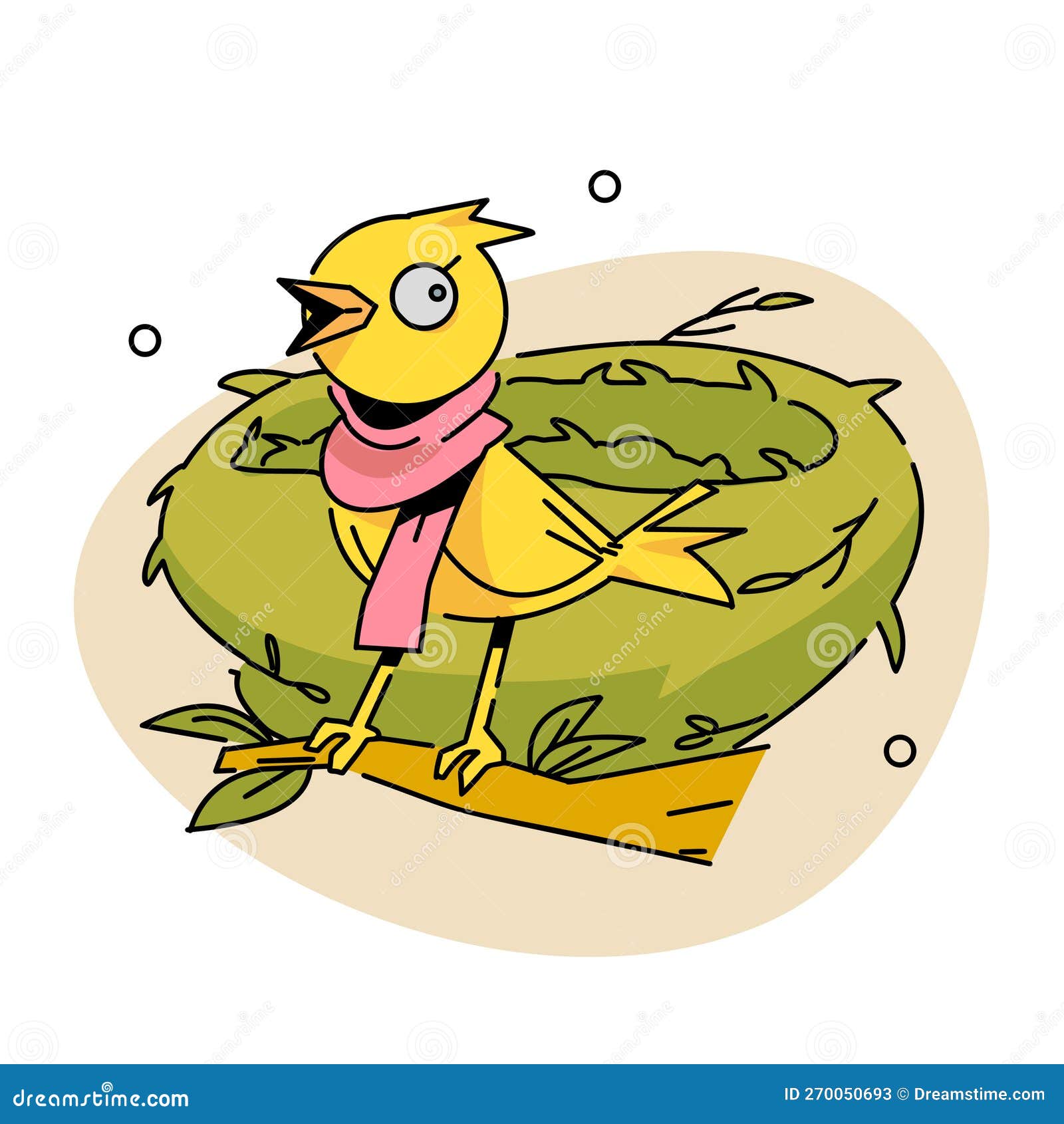 A Yellow Bird, Which Wears A Scarf And Perches In Front Of The Nest ...