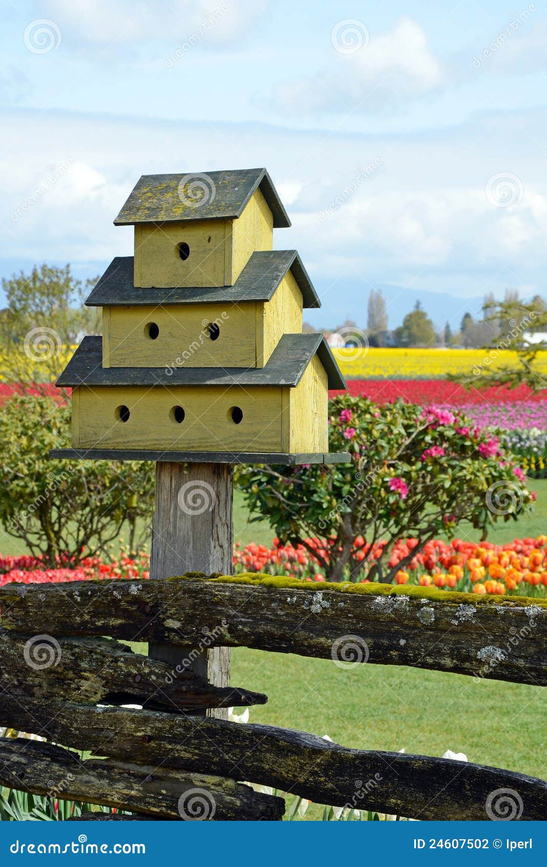 Yellow Birdhouse On A Barbed Wire Fence Stock Photography ...