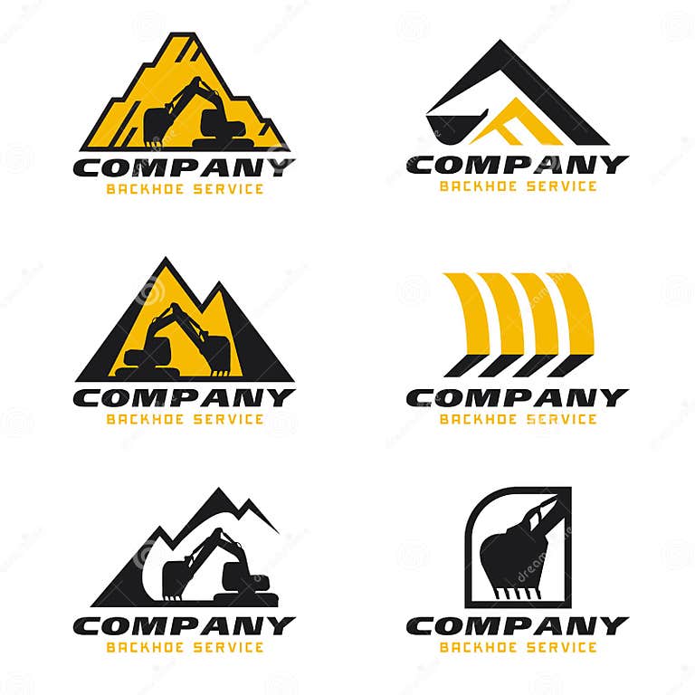 Yellow and Black Backhoe Service Logo Vector Set Design Stock Vector ...