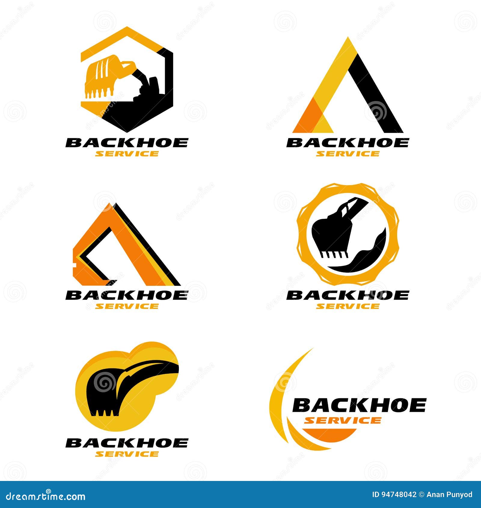 Yellow And Black Backhoe Service Logo Vector Set Design | CartoonDealer ...