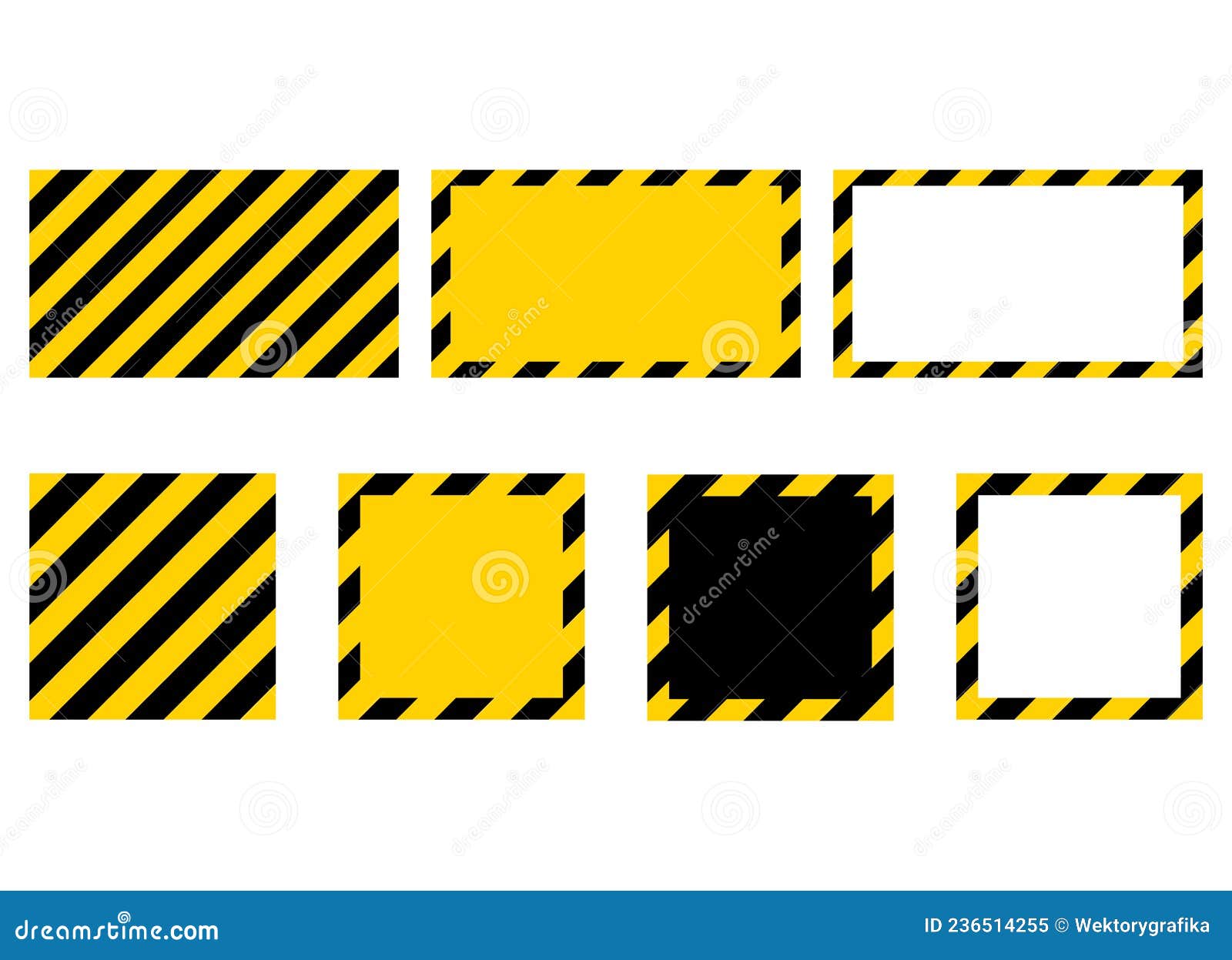 Yellow and Black Caution Tape Frame. Warning Sign Stripe Border Set ...
