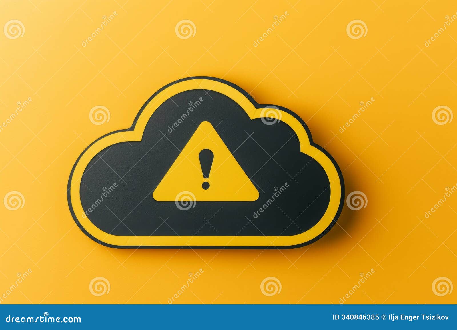 Yellow and Black Cloud Icon with Exclamation Point on Yellow Background ...
