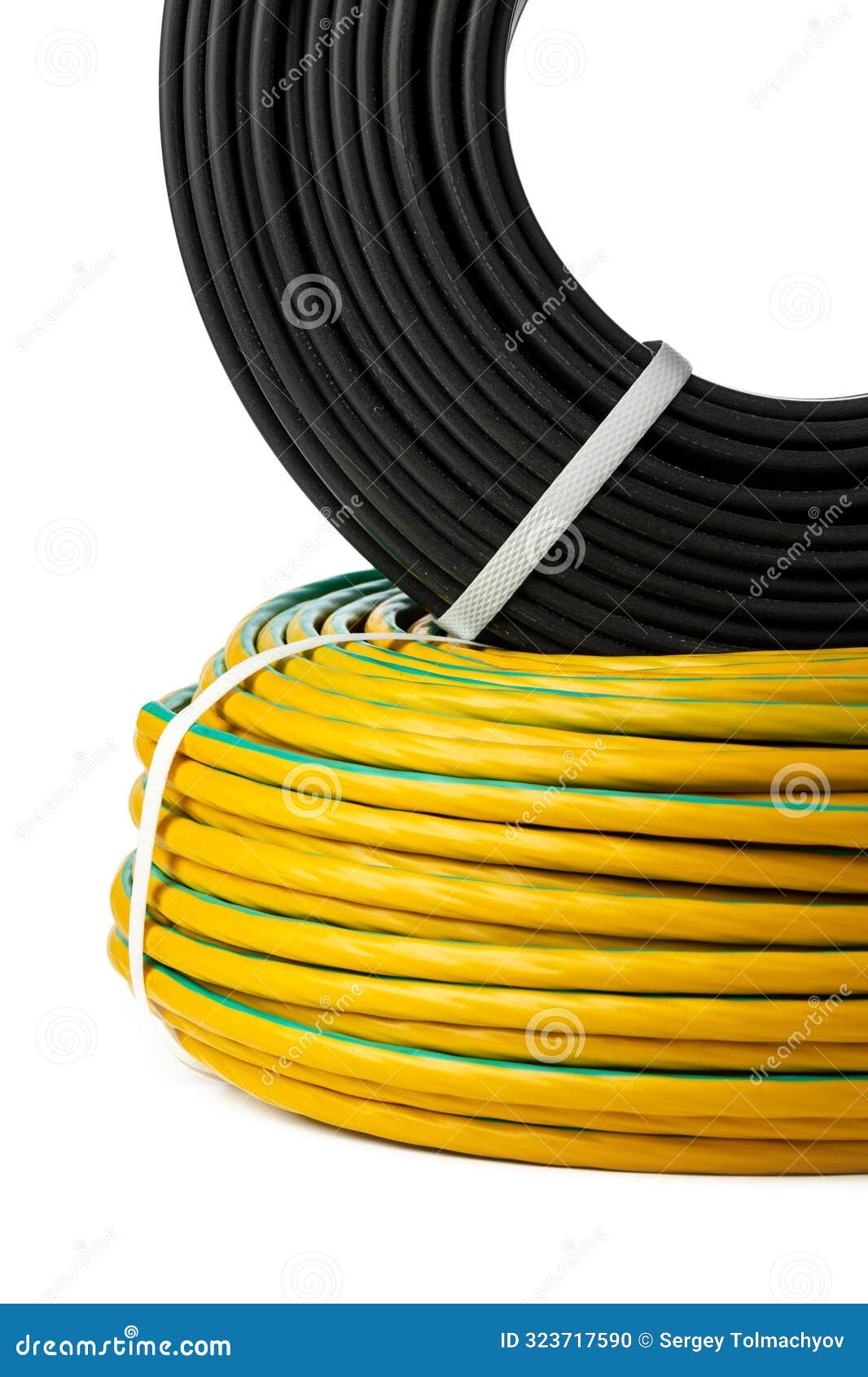 Yellow and Black Electrical Wire Spools Isolated on White Background ...