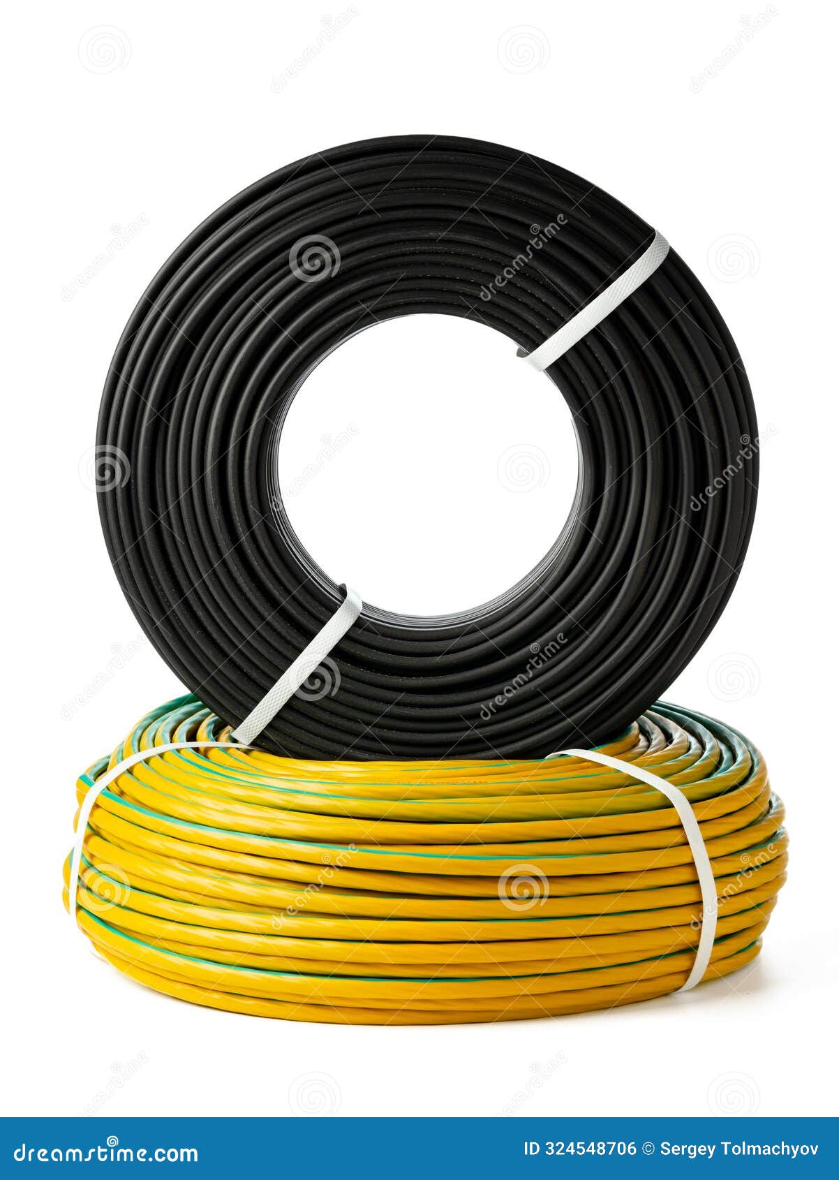 Yellow and Black Electrical Wire Spools Isolated on White Background ...