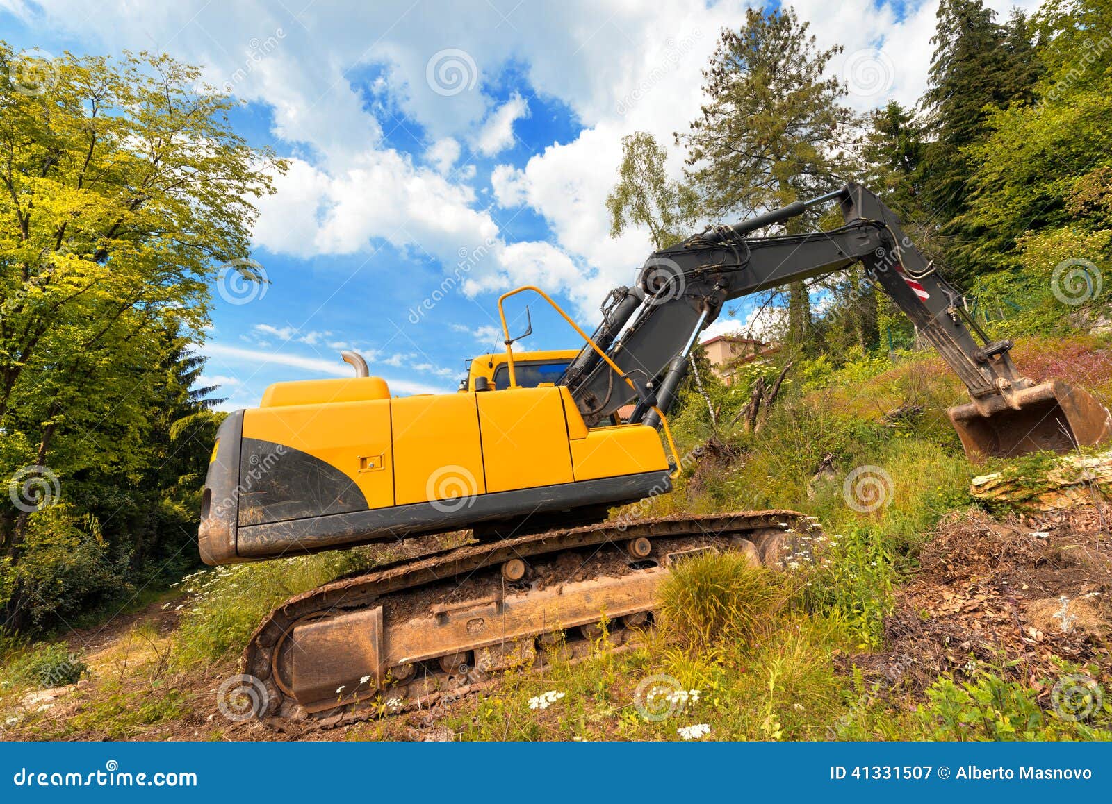 Yellow and Black Excavator Machine Stock Image - Image of cloudscape ...