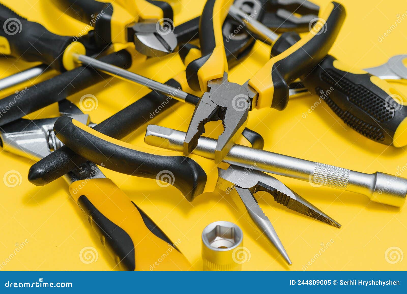 Yellow and Black Handy Tools (pilers and Screwdriver) Isolated on ...