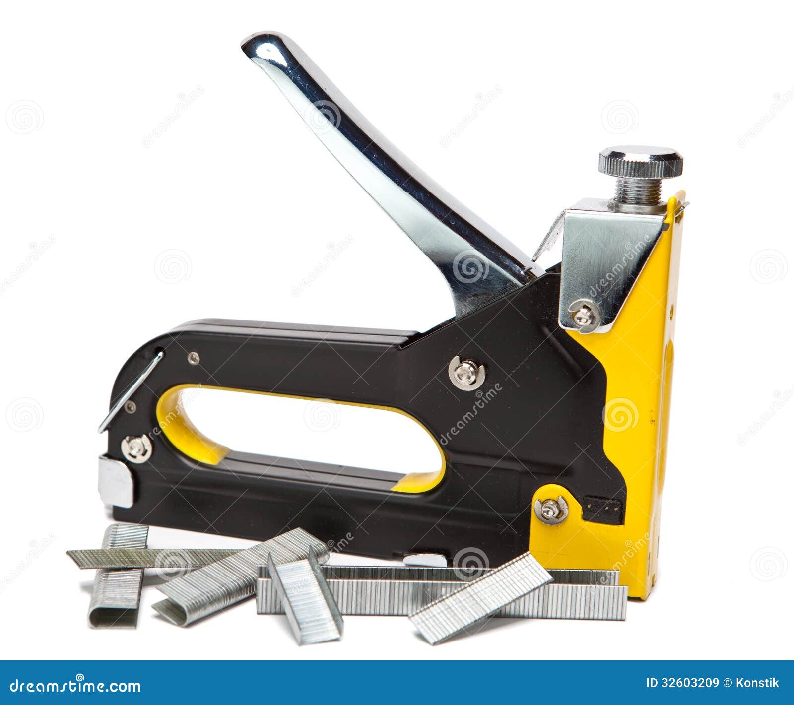 It is Yellow the Black Metal Stapler for Repair Work on the House Stock ...