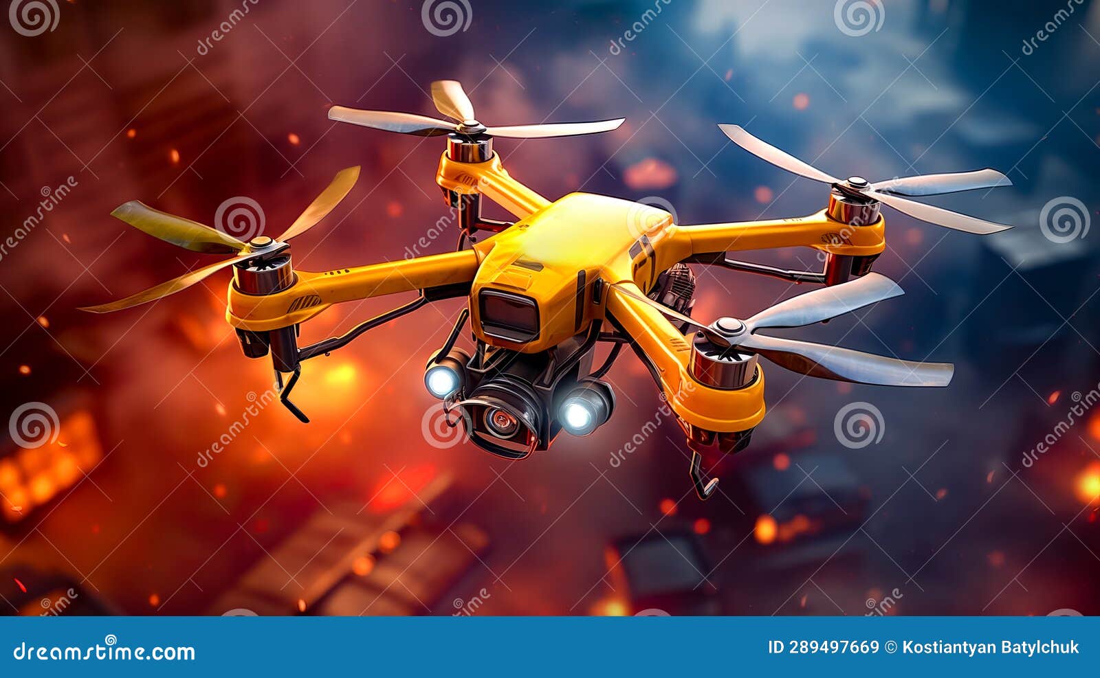 Yellow and Black Remote Controlled Flying Device with Lights on it S ...