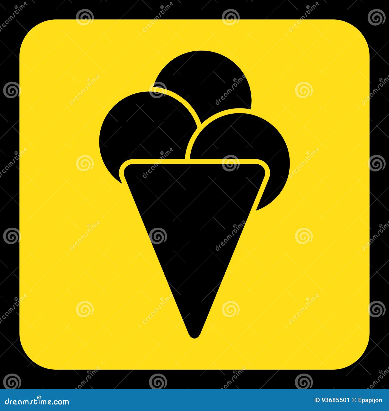 Yellow, Black Sign - Ice Cream with Three Scoops Stock Vector ...