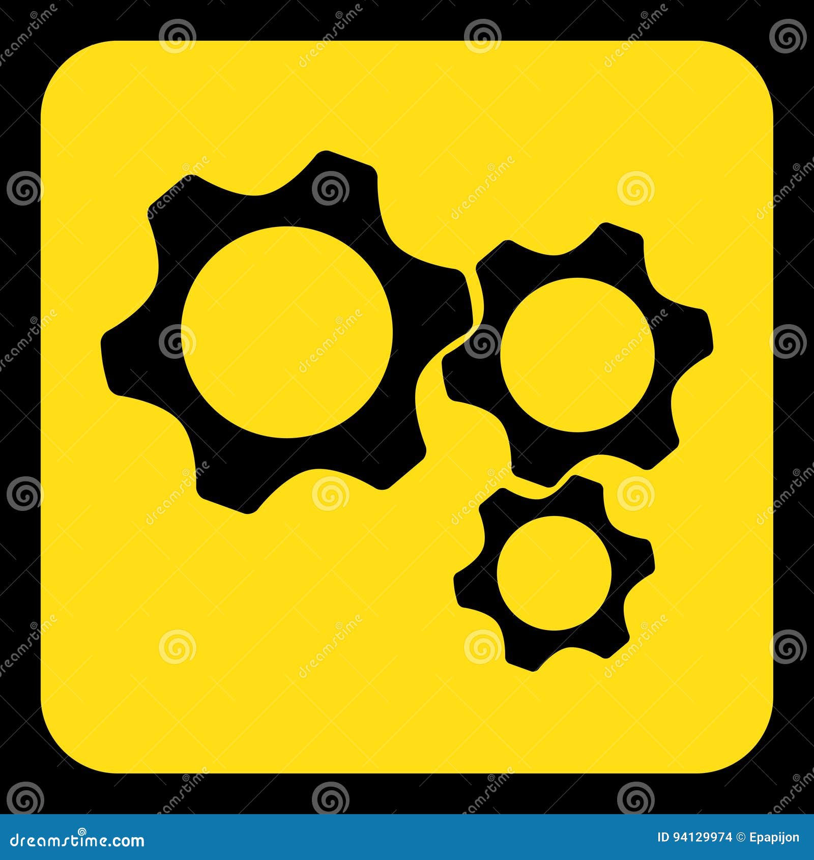 Yellow, Black Sign - Three Cogwheel Icon Stock Vector - Illustration of ...