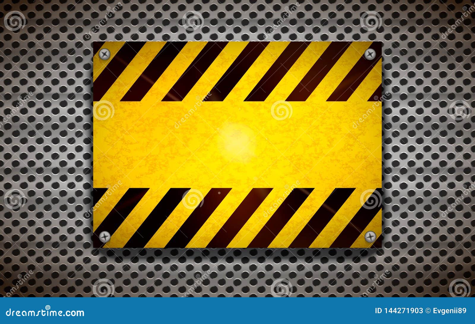 Yellow Blank Warning Sign Template on Metallic Grid, Industrial ...