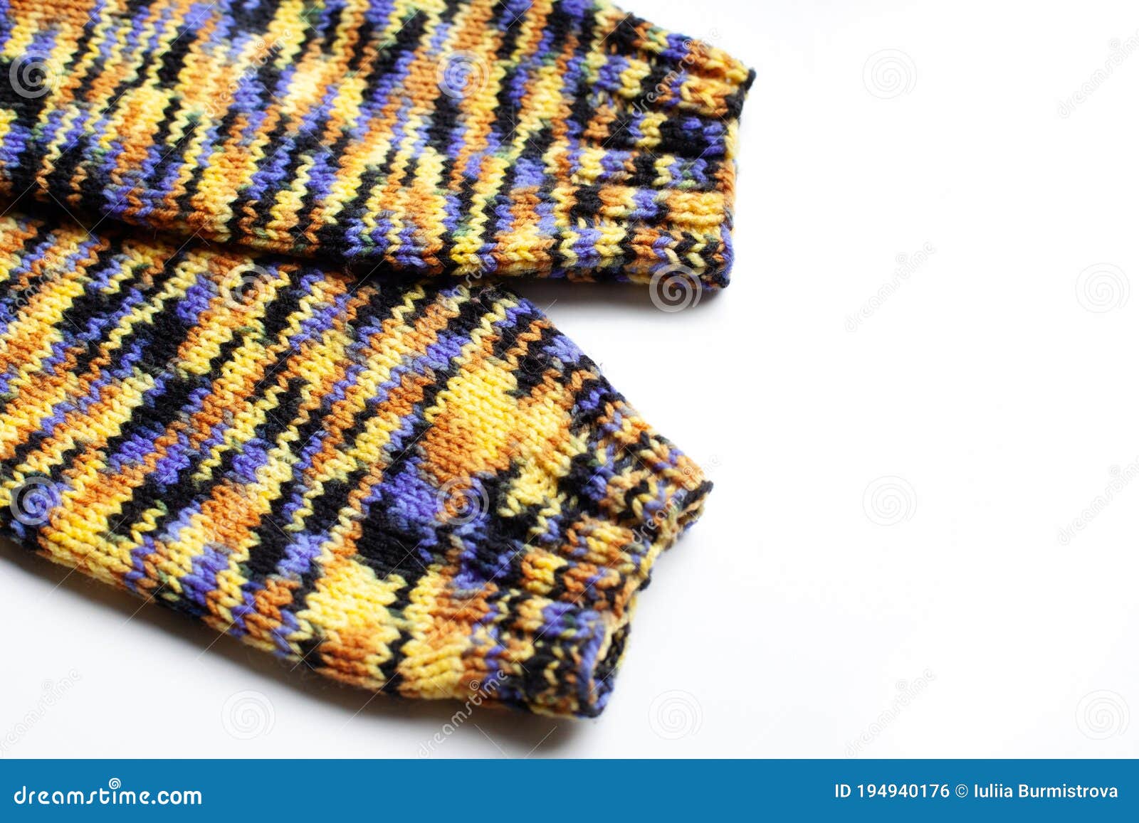 Yellow Blue Back Brown Knitted Sleeves on the White Background. Stock ...