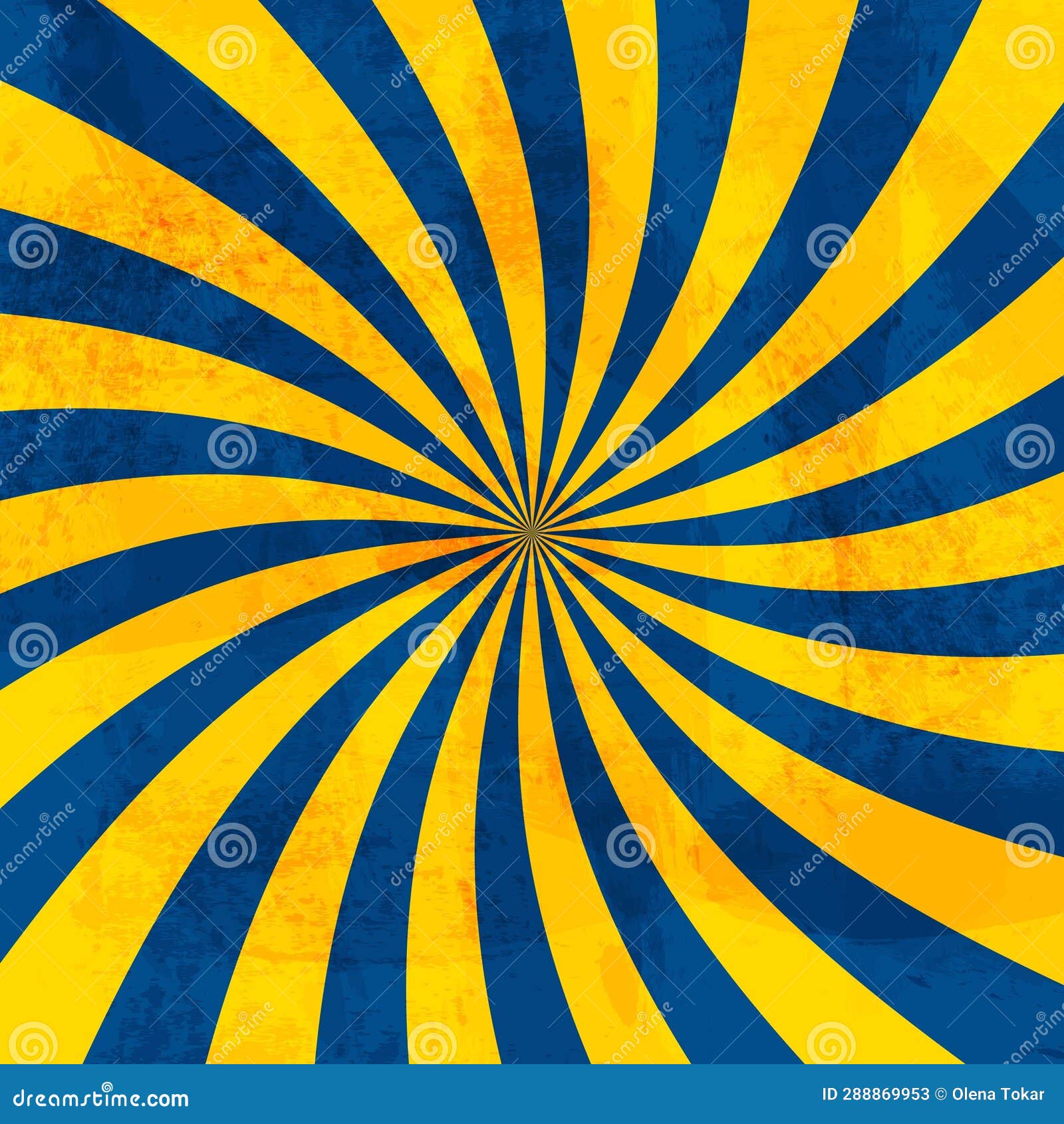 Yellow Blue Background Sun Rays Retro Grunge 60-70 Years. Abstract ...