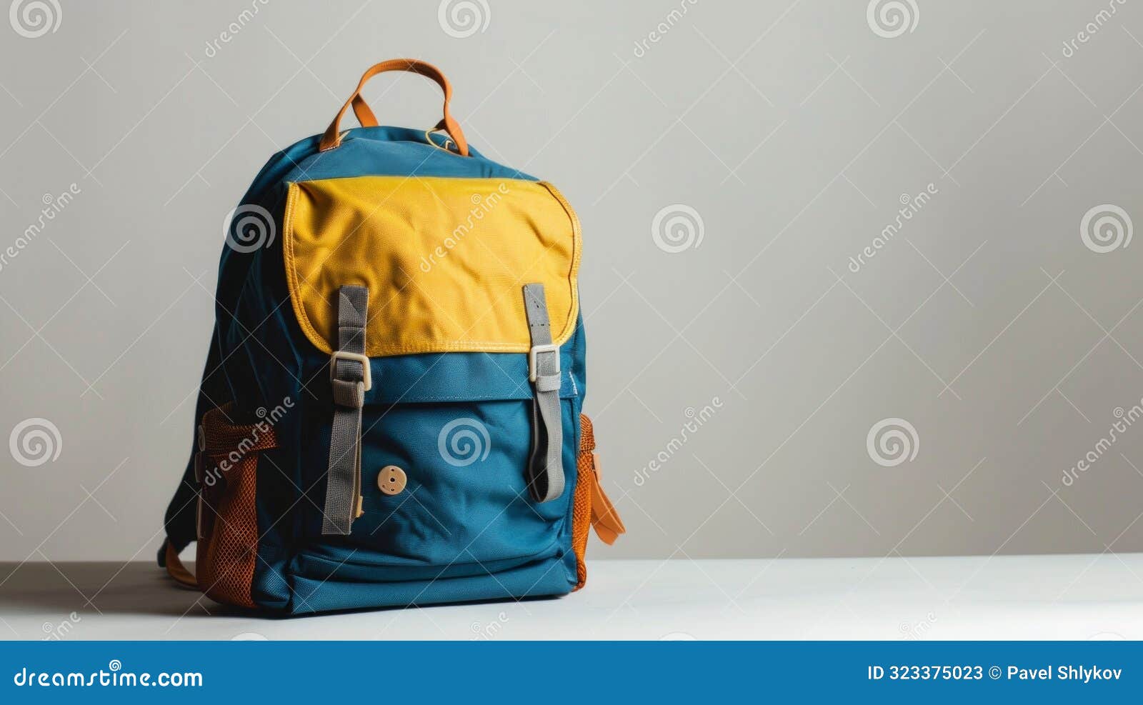 Yellow Blue Backpack Standing on White Background Stock Illustration ...