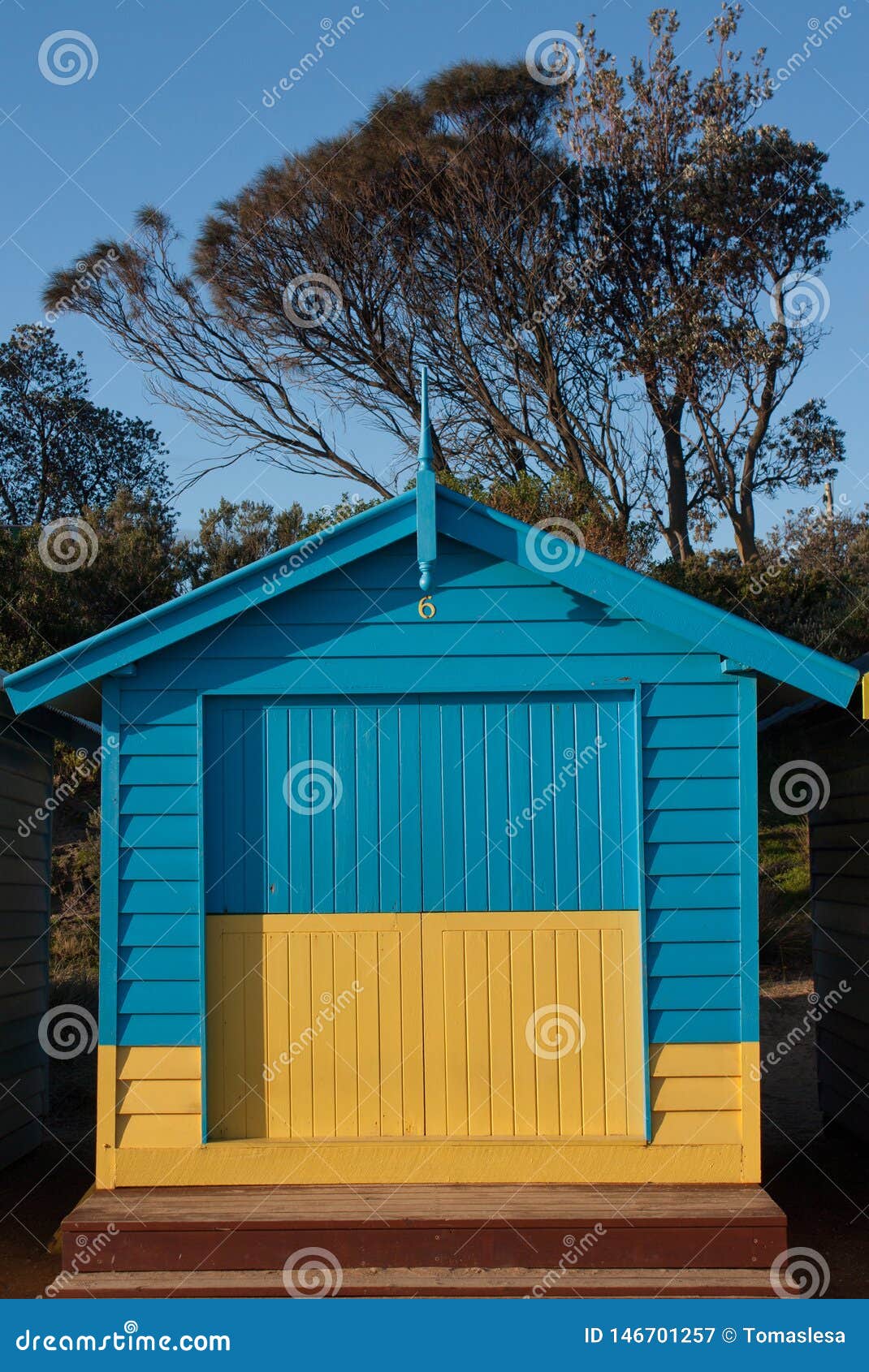 A Yellow-blue Bathing Box at the Brighton Beach in Melbourne Stock ...