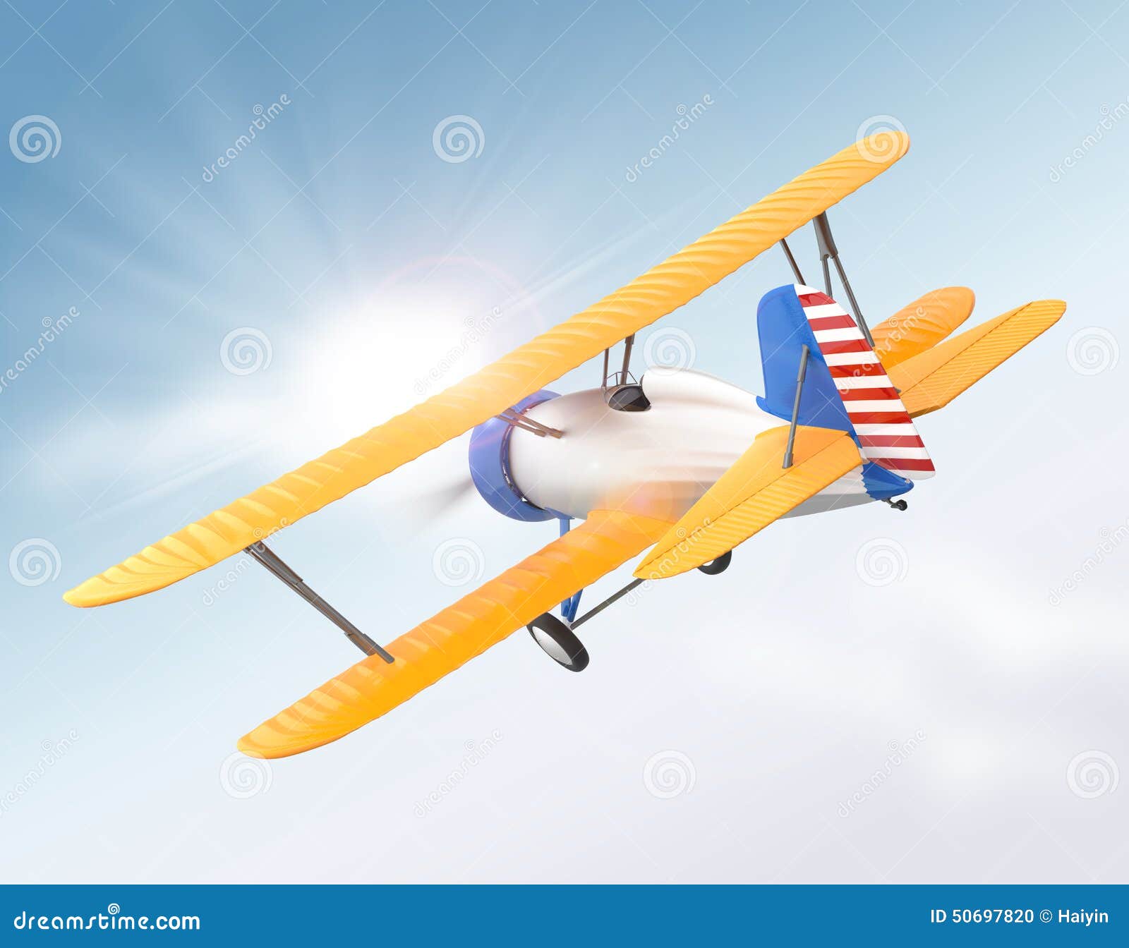 Yellow and Blue Biplane Flying in the Sky Stock Photo - Image of ...