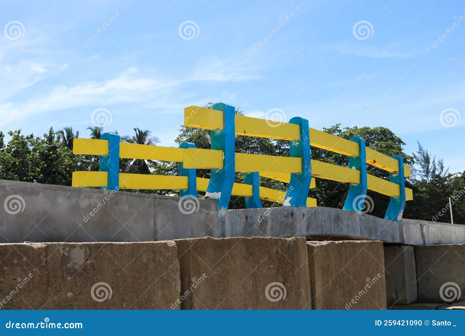 Yellow and Blue Bridge with Trees Stock Photo - Image of mast, arena ...
