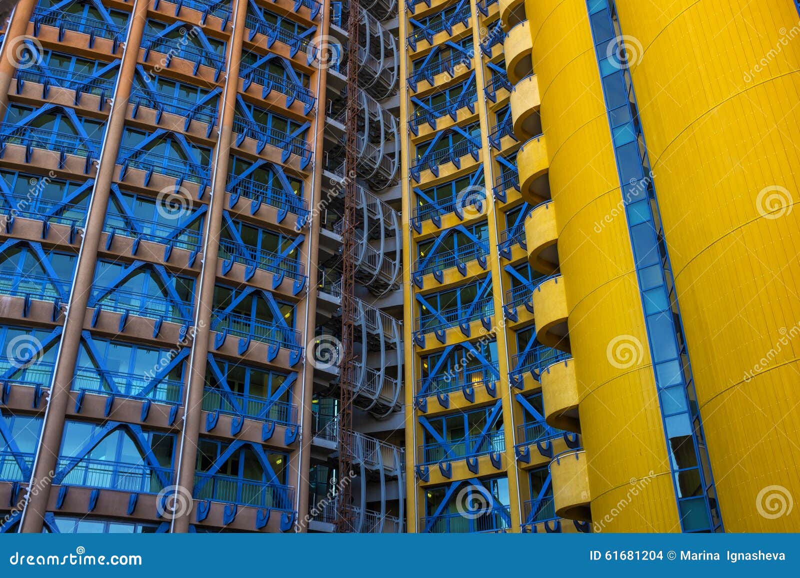 Yellow and blue building stock photo. Image of detail - 61681204