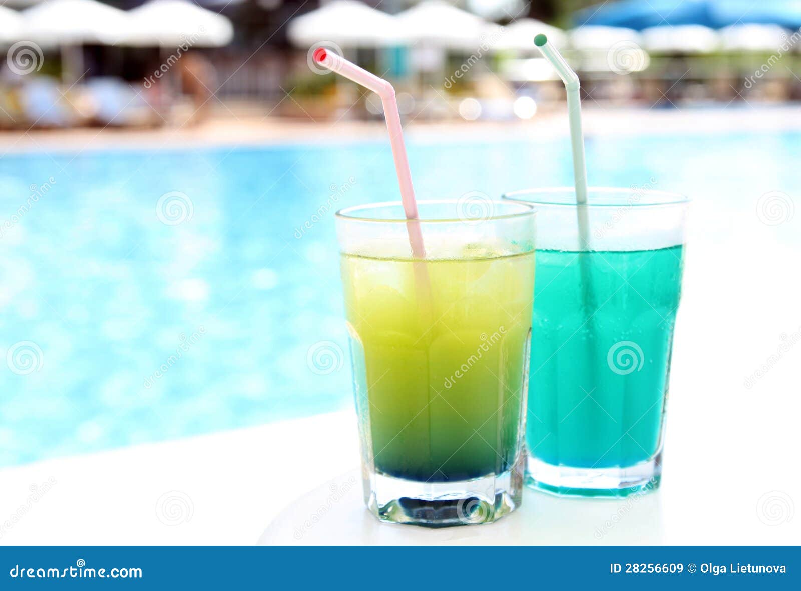 Yellow and Blue Cocktail Near Swimming Pool Stock Image - Image of ...