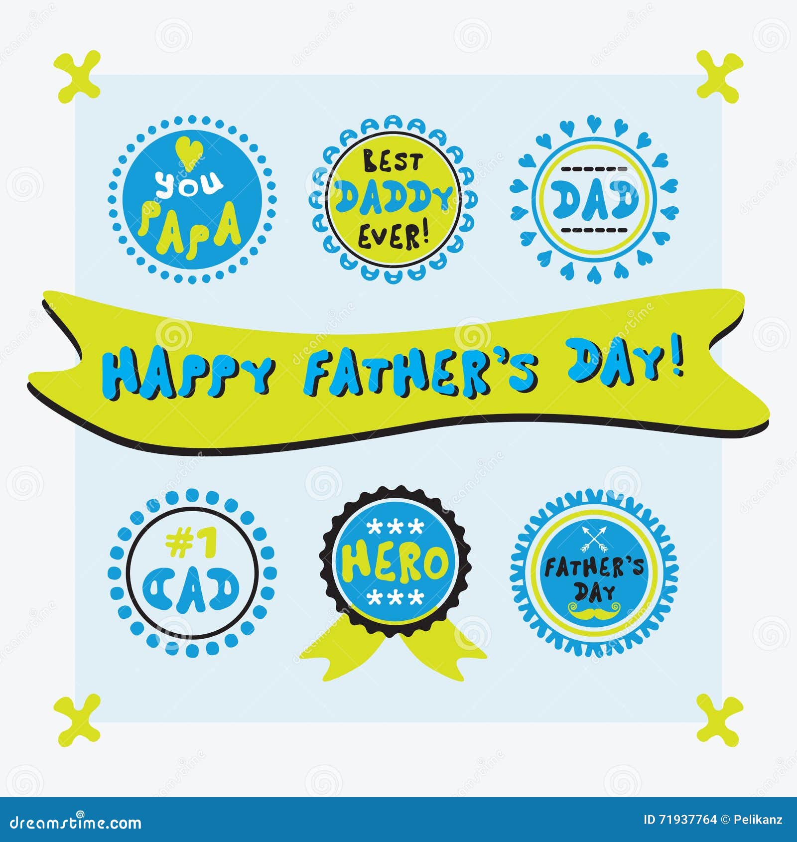 Yellow and Blue Cute Circle Father S Day Emblems and Design Set Stock ...