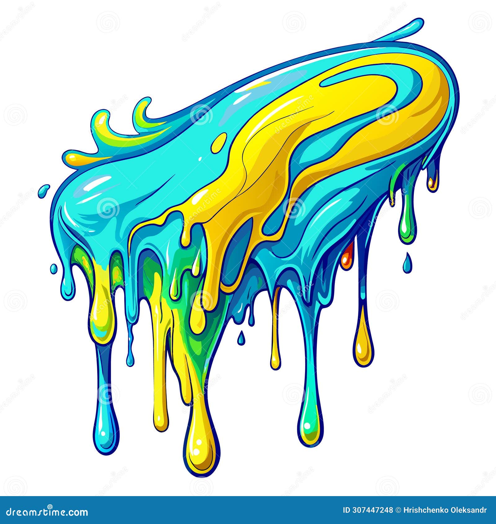 Yellow-blue Drops of Paint Flow Down a White Surface Stock Illustration ...