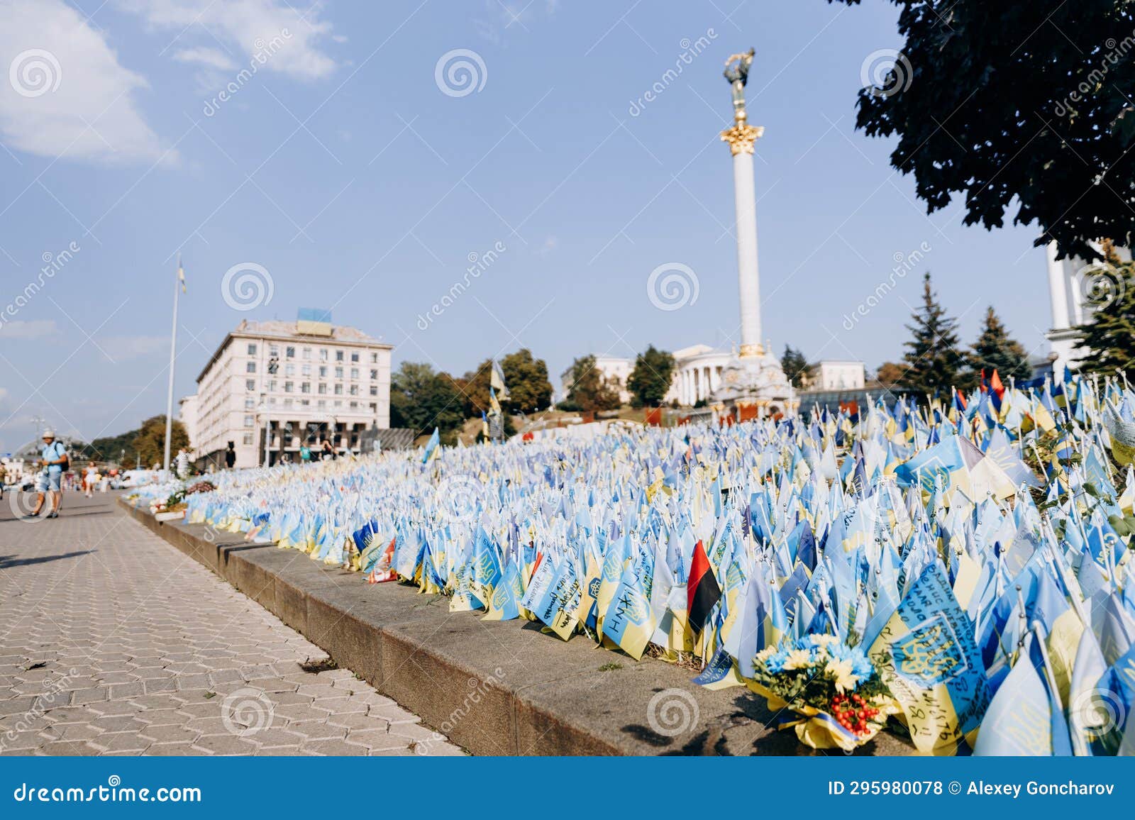 Yellow and Blue Flags on Ukraine Square. Editorial Stock Photo - Image ...