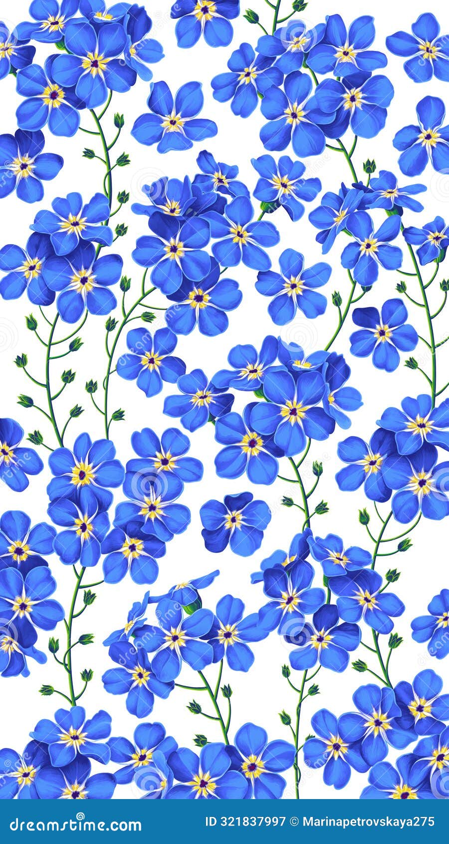 Vertical Floral Botanical Background with Highly Detailed Forget-me ...