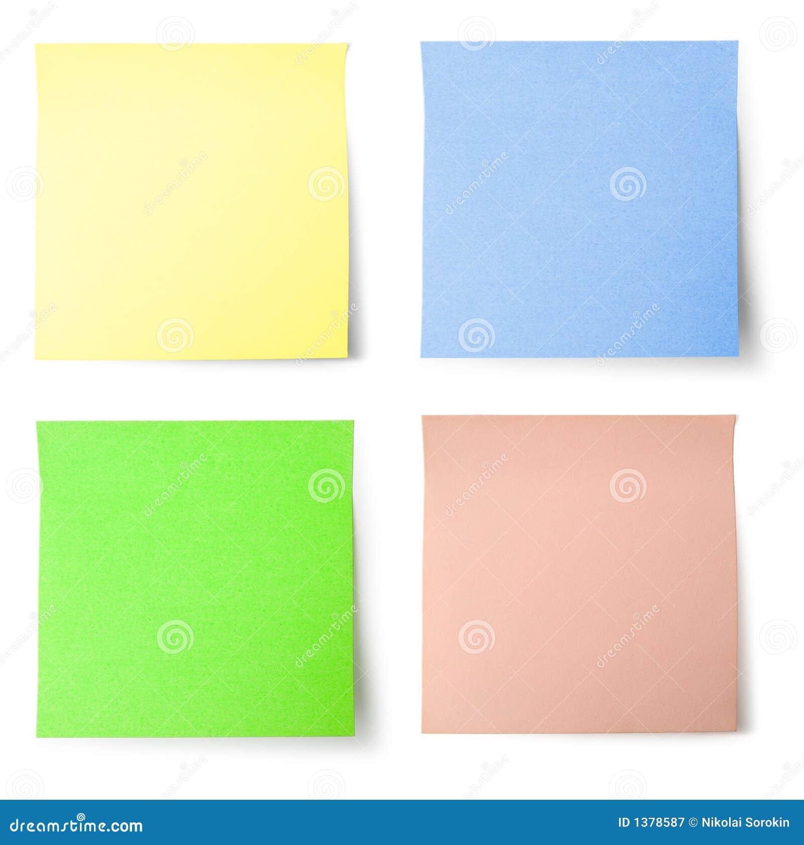 Yellow, Blue, Green and Pink Note Paper Stock Image - Image of glue ...
