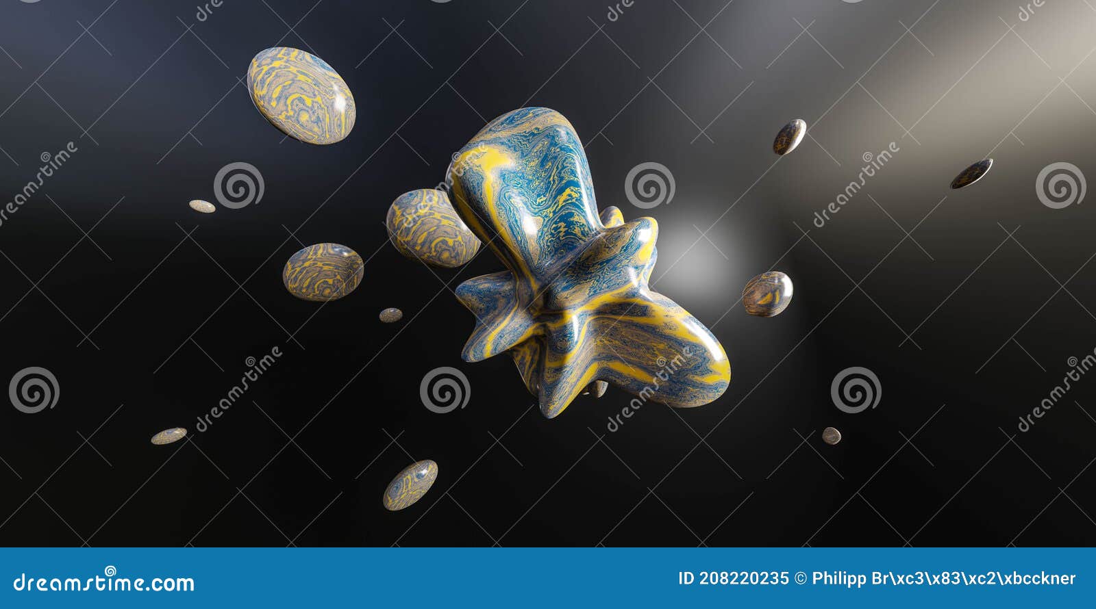 Yellow and Blue Organic Round Geometric Object 3d Render Illustration ...