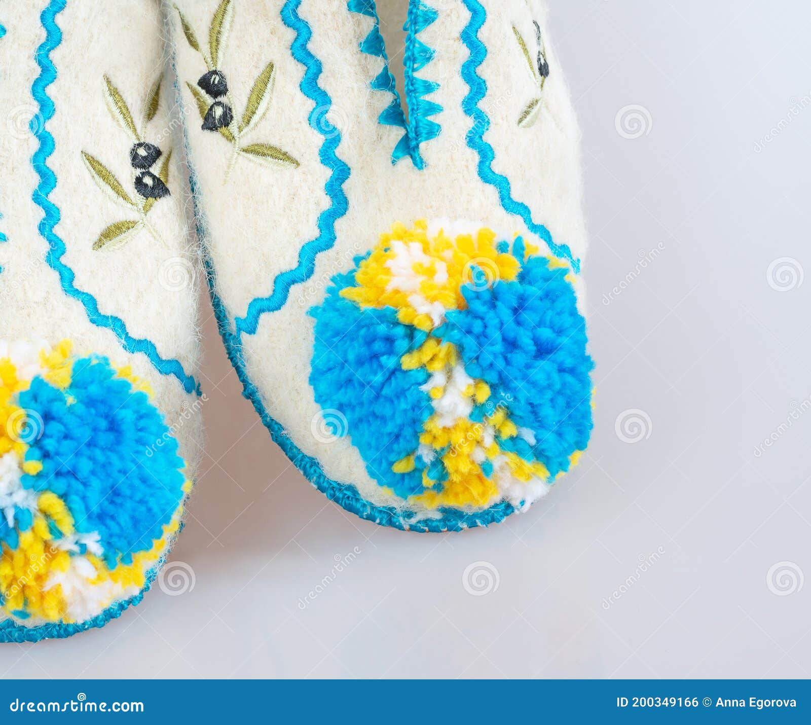 Yellow-blue Pumpon on a Greek Slipper Stock Photo - Image of souvenir ...