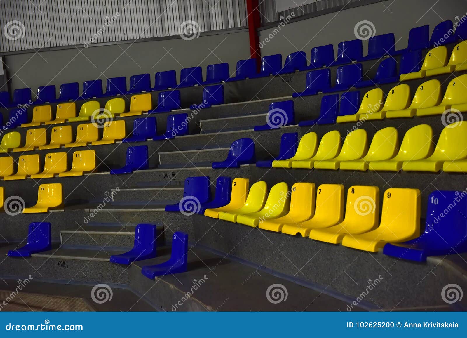 Yellow and blue seats stock photo. Image of presentation - 102625200
