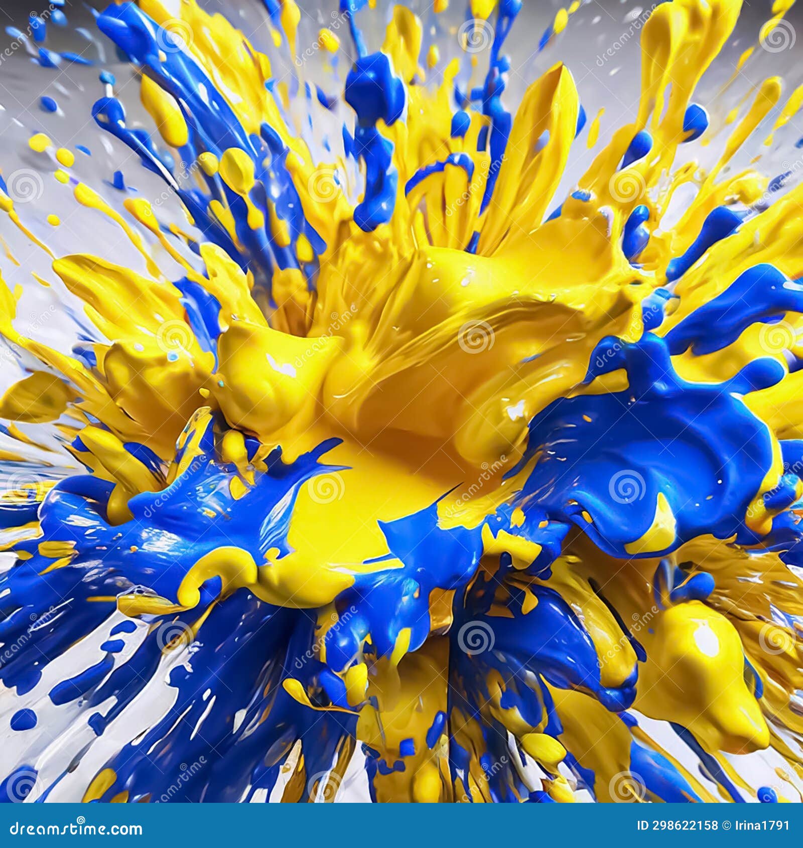 Yellow and Blue Splashes of Paint Flying in Different Directions ...